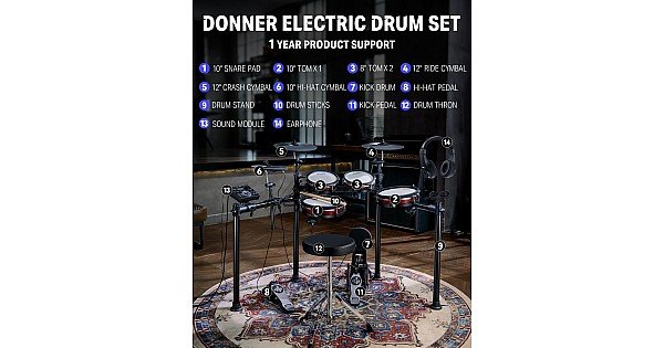 Jual Donner DED 200 MAX Electronic Drum Set 5 Drum, 3 Cymbal ...